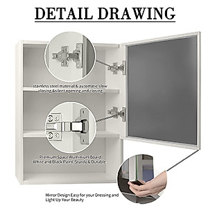 YEPOTUE Bathroom Wall Cabinet 23.6 "x19.6 Mirrored Medicine Cabinets Organizer, Over The Toilet Space Saver Storage Cabinet Aluminum, Water, Rust Resistant, Recess or Surface Mount