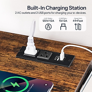 HOOBRO Computer Desk with Fabric File Drawers, 47" Office Desk with Power Outlet, Writing Desk with Side Pocket, for Home Office, Living Room, Easy to Assemble, Rustic Brown and Black BF10UDN01