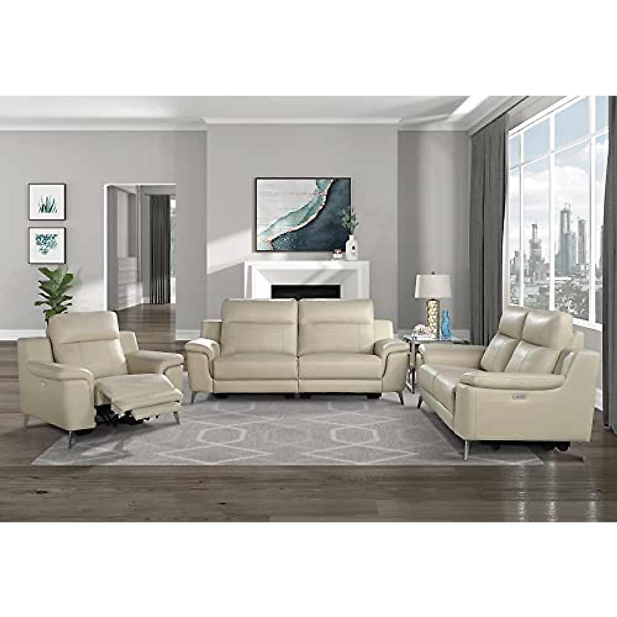 Lexicon Ezra Genuine Leather Power Reclining Loveseat, Beige