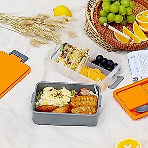 linoroso Stackable Bento Box Adult Lunch Box | Meet All You On-the-Go Needs for Food, Salad and Snack Box, Premium Bento Lunch Box for Adults Include Utensil Set, Dressing Containers - Lava Orange