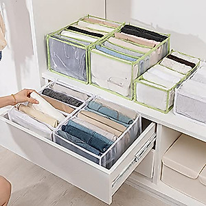 Set of 2 Pieces Wardrobe Clothes Organizer, Jeans Leggings Compartment Storage Box Closet, 7 Grids Folding Drawer For Clothing Mesh Separation , Transparent Divider For Stacking Pants Organizer (White)