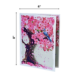 PQ Bees Pop Up Birthdays Card for Women Mom Grandma Wife | 3D Mother’s Day Anniversary Get Well Soon Thank You Valentines Day Card (Size 6x8 In – Cherry Blossom BlueJay Bird).