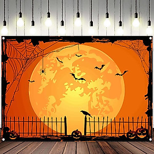 Swepuck 7x5ft Orange Halloween Photo Backdrop for Parties Large Pumpkin Patch Moon Picture Photography Background Kids Witch Haunted House Decorations Banner