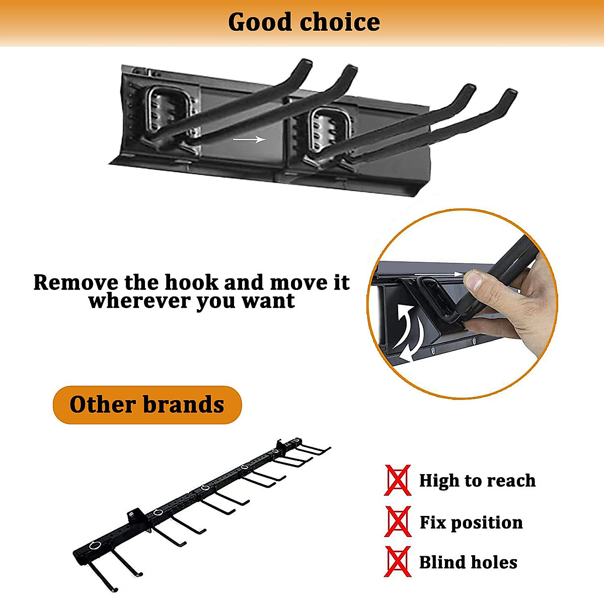 foriy Garage Clamping Garden Tool organizer Tool Storage Rack with 6 Hooks Wall Mount Tool Storage Hook Heavy Duty Garden Tool Hanger Rack for Ski Gears, Chair, Broom, Mop, Rake Shovel Yard Tools