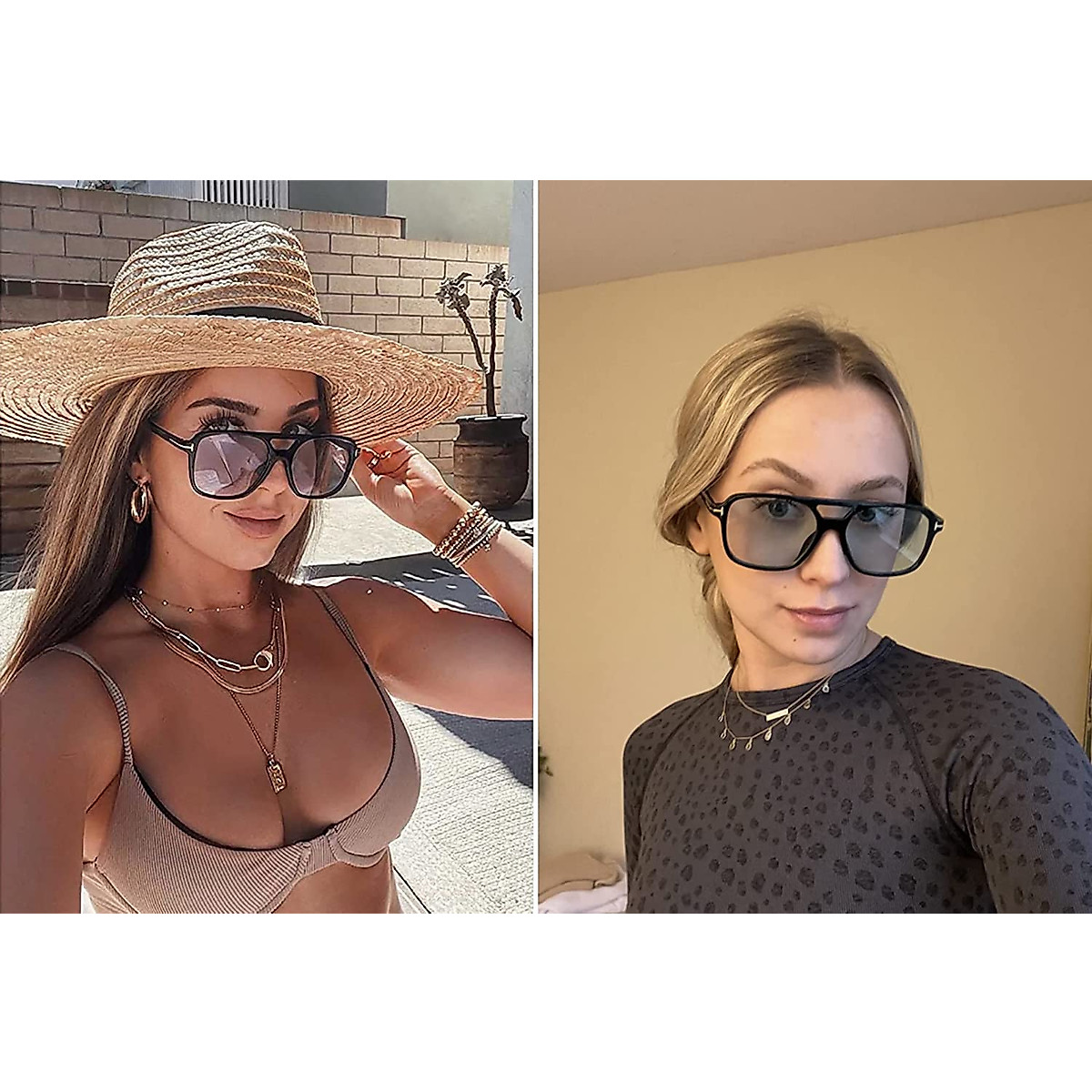 PAMIX Trendy Retro Vintage 70s Square Aviator Sunglasses for Women Men Tinted Shades Cool Cute UV Protection Aesthetic Accessories (Light Green Lens)