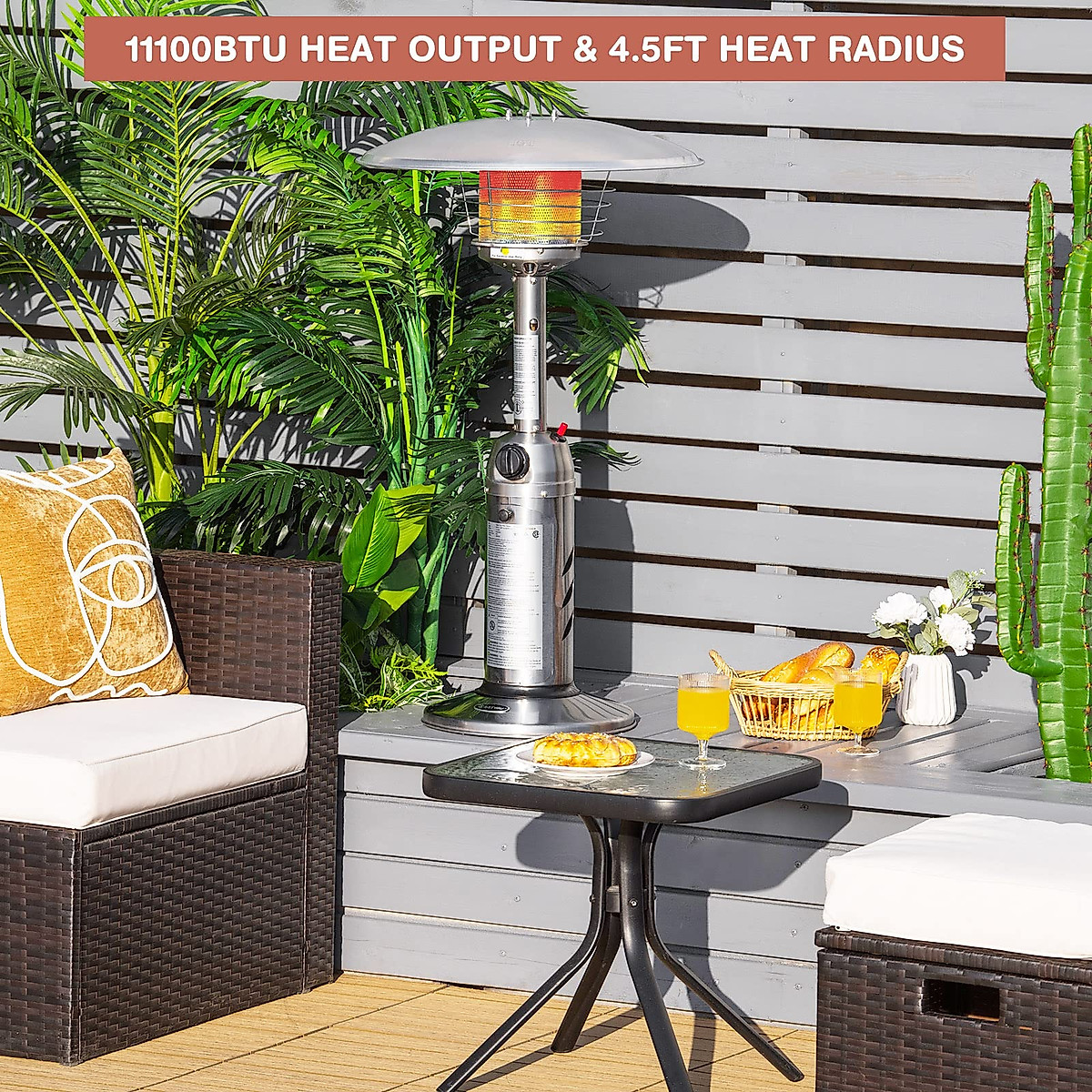 Giantex Outdoor Propane Patio Heater, 11,000 BTU Portable Tabletop Heater w/Weighted Base, Stainless Steel, Adjustable Thermostat, Electric Heater for Backyard, Garden, Commercial Restaurant, Silver