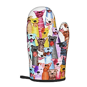 Cute American Pit Bull Terrier Dogs Puppy Lovers Colorful Tie Dye Oven Mitts and Pot Holders Sets Reusable Soft Cotton Heat Resistant Oven Gloves For Kitchen Microwave BBQ Baking Print Oven Mitt Gifts