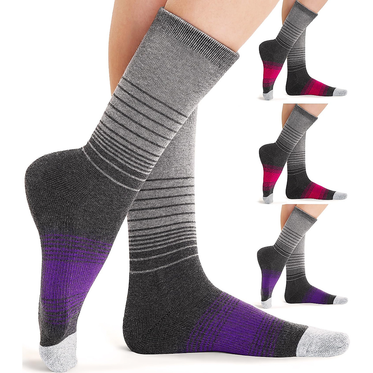 FITRELL 4 Pack Women's Merino Wool Hiking Socks Wicking Cushioned Warm Thermal Walking Boot Crew Socks, Christmas Gifts, Purple+Pink, Medium, for Shoe Size 8.5-11