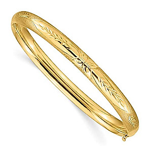 IceCarats 14K Yellow Gold 6.35mm Florentine Hinged Bangle Bracelet