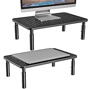 WALI Monitor Stand Riser, Adjustable Laptop Stand Riser Holder, 3 Height Adjustable Underneath Storage for Office Supplies (STT003-2), 2 Pack, Black