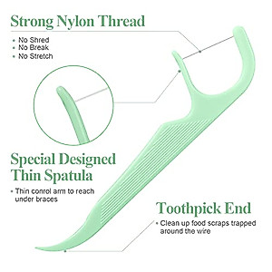 300 Count Orthodontic Flossers for Braces with Floss Dispenser, Braces Flossers for Kids Teeth & Adults, Dental Floss for Braces, Dental Floss Picks, 50 Count Bag (Pack of 6)