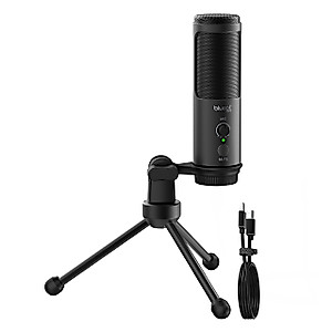 Blucoil USB Cardioid Condenser Microphone with 3.5mm Headphone Jack, Volume Control, Mute Button, and Tripod - Compatible with Mac, Windows, Linux, Chrome, Zoom, Google Meet, Microsoft Teams, and more