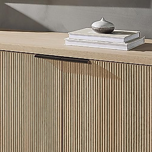 Walker Edison Modern Scandinavian Fluted Door Kitchen Storage Sideboard Buffet Cabinet Console, 69 Inch, Coastal Oak/Black