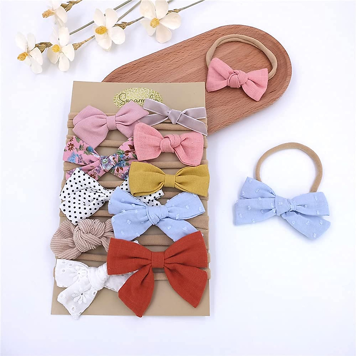 Sugarmelon Baby Nylon Headband with Bows for Newborn Toddler Hair Bow Elastic for Infant Baby Girls Kids Hairbands Accessories Mauve Bubble