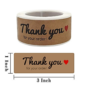 1" x 3" Thank You for Your Order Stickers Rectangle Gift Seal Kraft Paper Thank You for Your Purchase Stickers Labels for Business Wedding Party Decor Handmade Decoration Sticker (4 Rolls, 480 PCS)