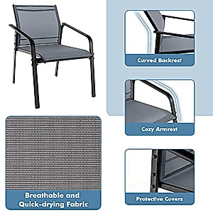 Tangkula 4 Pieces Patio Furniture Set, Outdoor Conversation Set with Tempered Glass Coffee Table, Outdoor Bistro Set with Fabric and Anti-Rust Steel Frame for Garden, Poolside and Backyard (Gray)