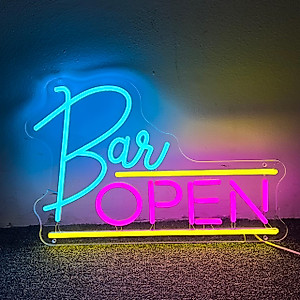 Open Bar Neon Bar Open Neon Sign Bar Lights USB (16x10.7'', USB Charger Included) Neon Bars Sign and Decor Led Light, Neon Signs For Man Cave Bar accessories (Pink and Light Blue)