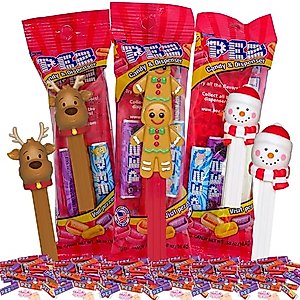 Christmas Candy Dispensers Gift Set, Holiday Characters and Assorted Hard Candies Refill Rolls, Stocking Stuffers, Pack of 3, Styles May Vary