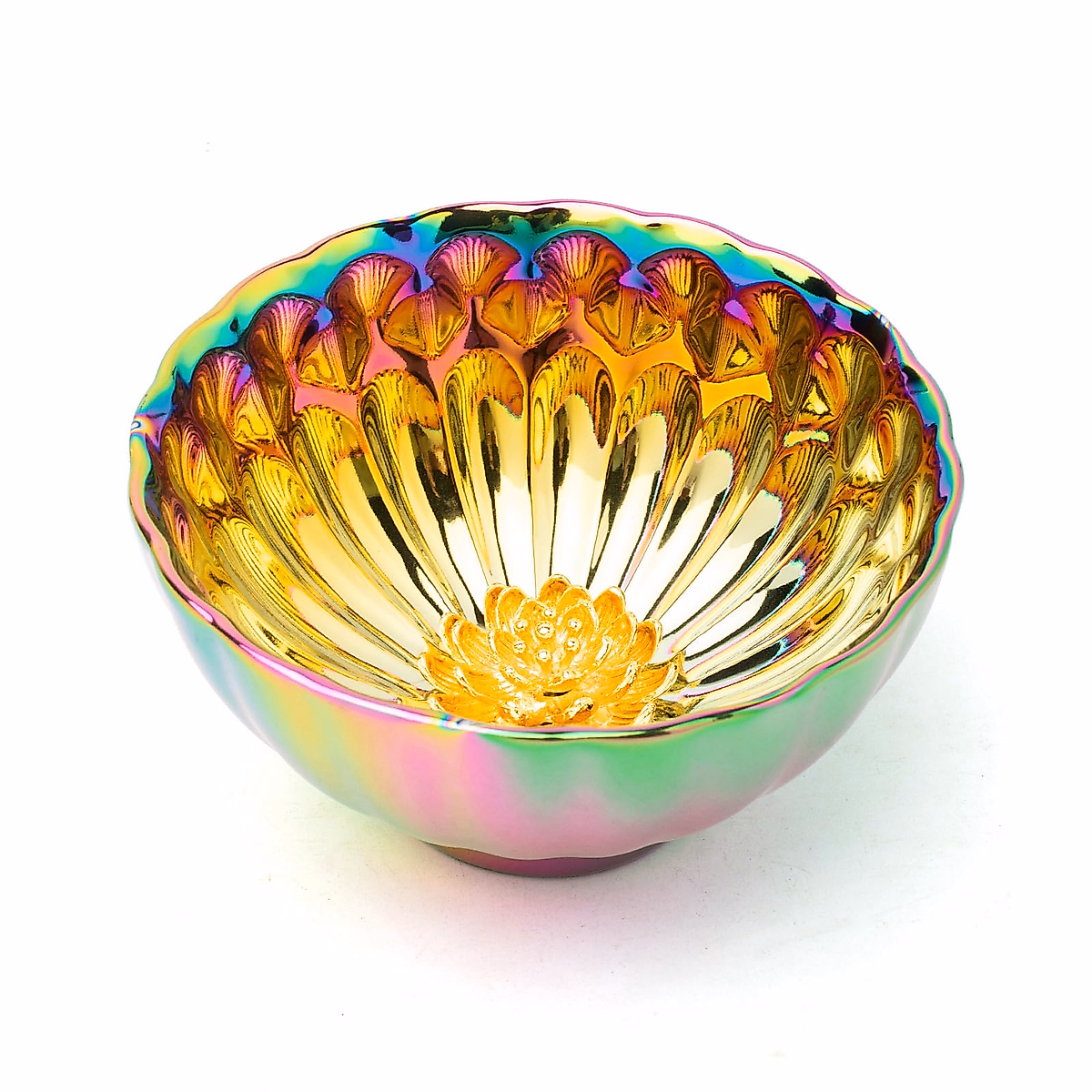 Golden Tenmoku Lotus Tea Cup, Colorful Chinese Jianzhan Kungfu Tea Cup Glittering Personal Master Tea Cup, 5 oz