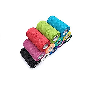 WildCow Vet Wrap Bulk Bandage Tape (4 Inch 12 Color Pack), Water Resistant Self Adherent Cohesive Rolls