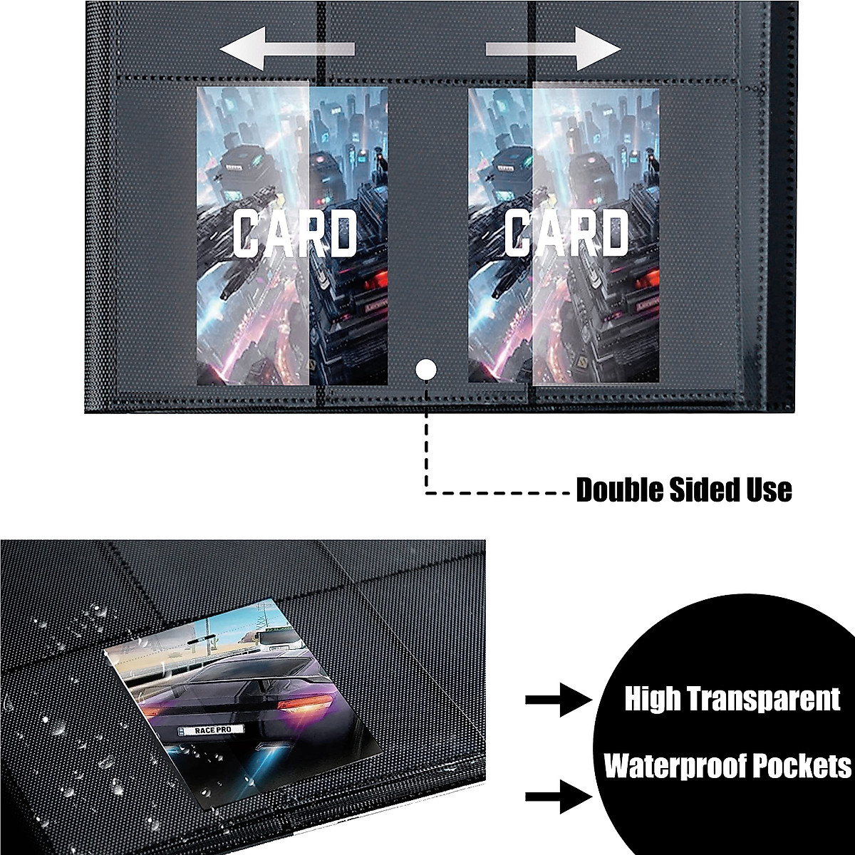 9 Pockets Trading Card Binder, Card Collectors Album Folder Waterproof Double-Sided 360 Side Loading Pockets for Trading Cards/Sports Card/Game Cards OS0720BK