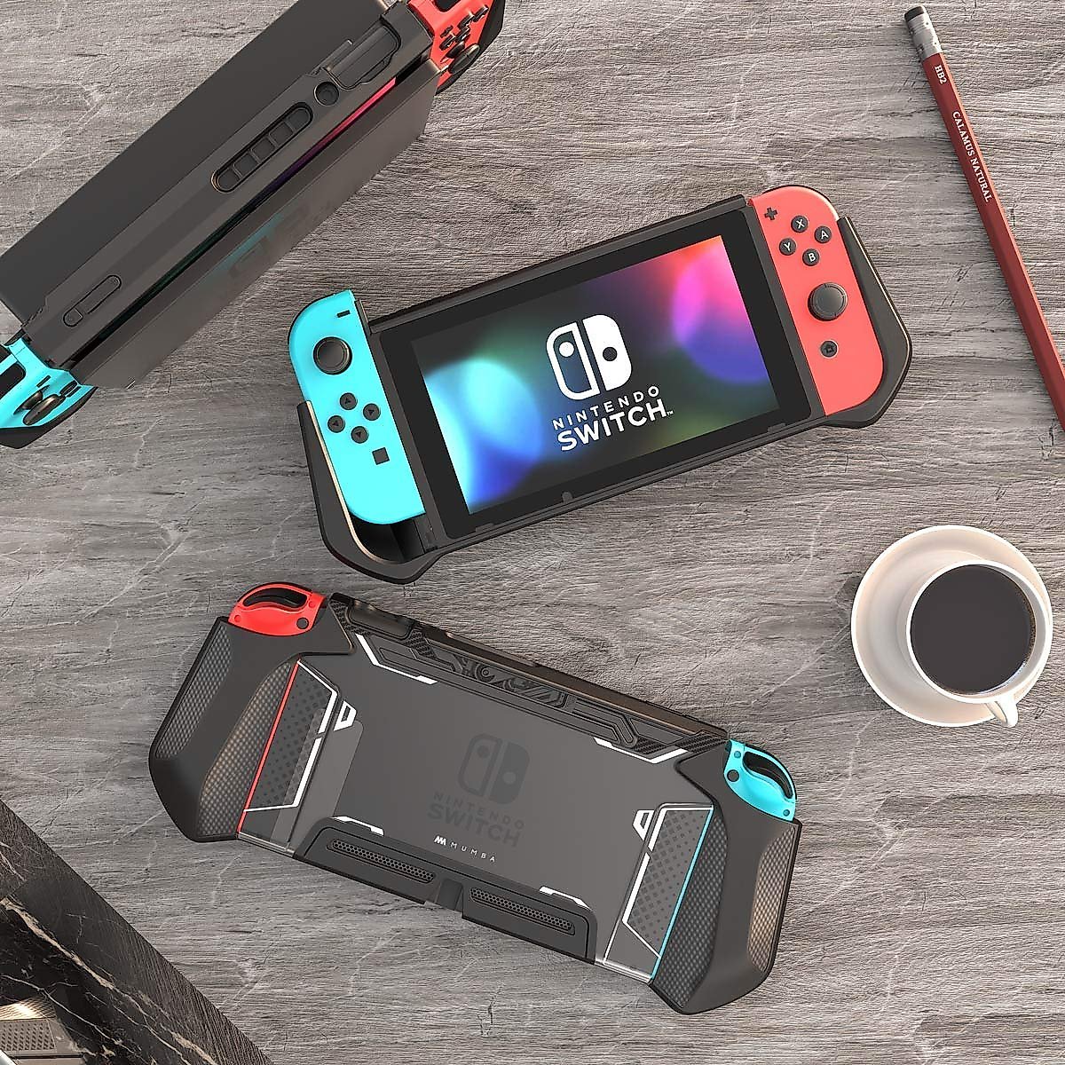 Mumba Dockable Case for Nintendo Switch, [Blade Series] TPU Grip Protective Cover Case Compatible with Nintendo Switch Console and Joy-Con Controller (Black)