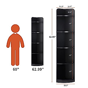 Fun Memories 5-Tier Corner Bookshelf - 63" Tall Modern Free-Standing Corner Bookcase - Durable Wood Corner Cabinet and Plant Shelf in Sleek Black for Living Rooms, Bedrooms, Kitchens and Offices