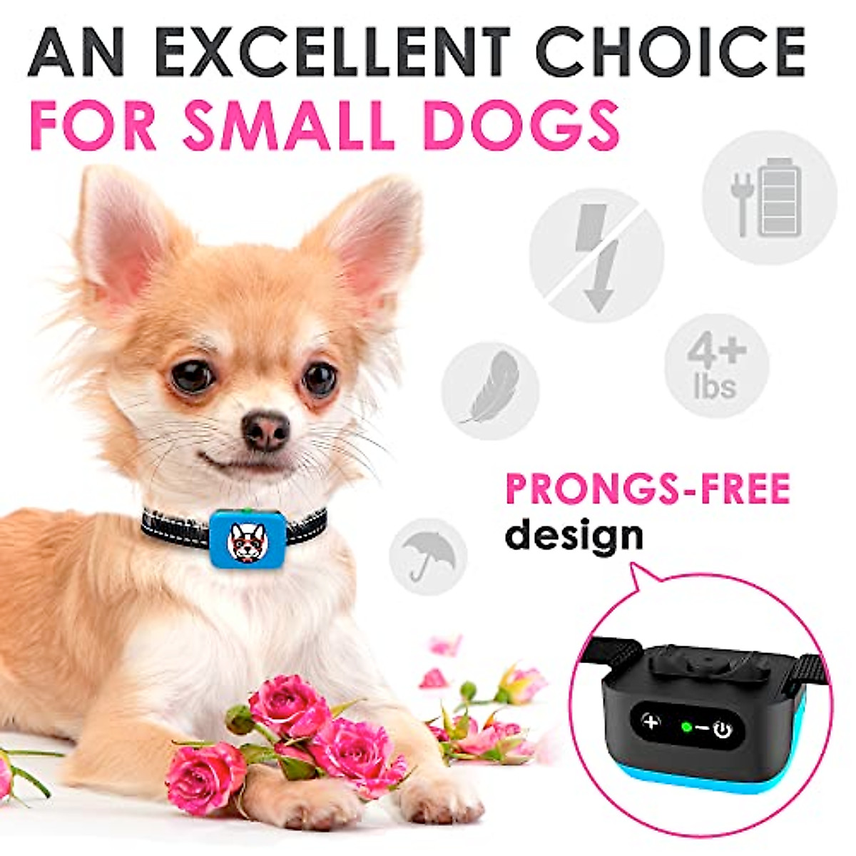Small Dog Bark Collar Rechargeable – Smallest Bark Collar for Small Dogs 5-15lbs - Most Humane Stop Barking Collar - Dog Training No Shock Anti Bark Collar - Safe Pet Bark Control Device