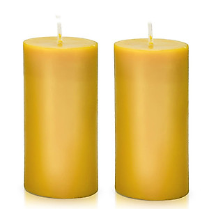 Natural Beeswax Pillar Candle, Smokeless Dripless Pure Beeswax Candle Set with Natural Scent for Room Decoration Prayer Party, Long Lasting Burn Time,1.89x3.86 inch (2 Pack),Brown Raw