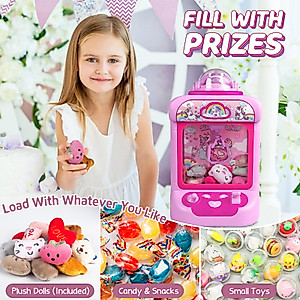 Claw Machine for Kids, Mini Vending Machine Girls Unicorn Toys, Candy Grabber Prize Dispenser with Sound & 20 Mini Plush Toys, Electronic Arcade Game Indoor Toy for Home Party Birthday Gifts