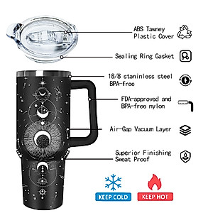 Ceovfoi 40oz Goth Tumbler with Handle Lid and Straw, Sun and Moon Cup Gothic Witch Coffee Travel Mug Cup,Astrology Witchy Gifts for Women, Goth Halloween Decor Witch Stuff for Women