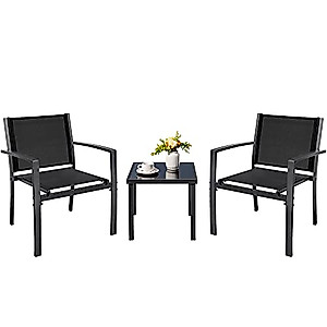 Devoko 3 Pieces Patio Furniture Set Outdoor Textilene Bistro Set Modern Porch Furniture Patio Chairs Set of 2 with Coffee Table for Lawn Backyard