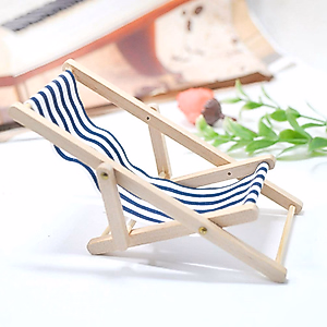STOBOK 1:12 Mini Wooden Beach Chair, Miniature Beach Chair Longue Deck Chair Mini Beach Chairs Mini House Furniture Miniature Adornments for Craft Dollhouse Accessories