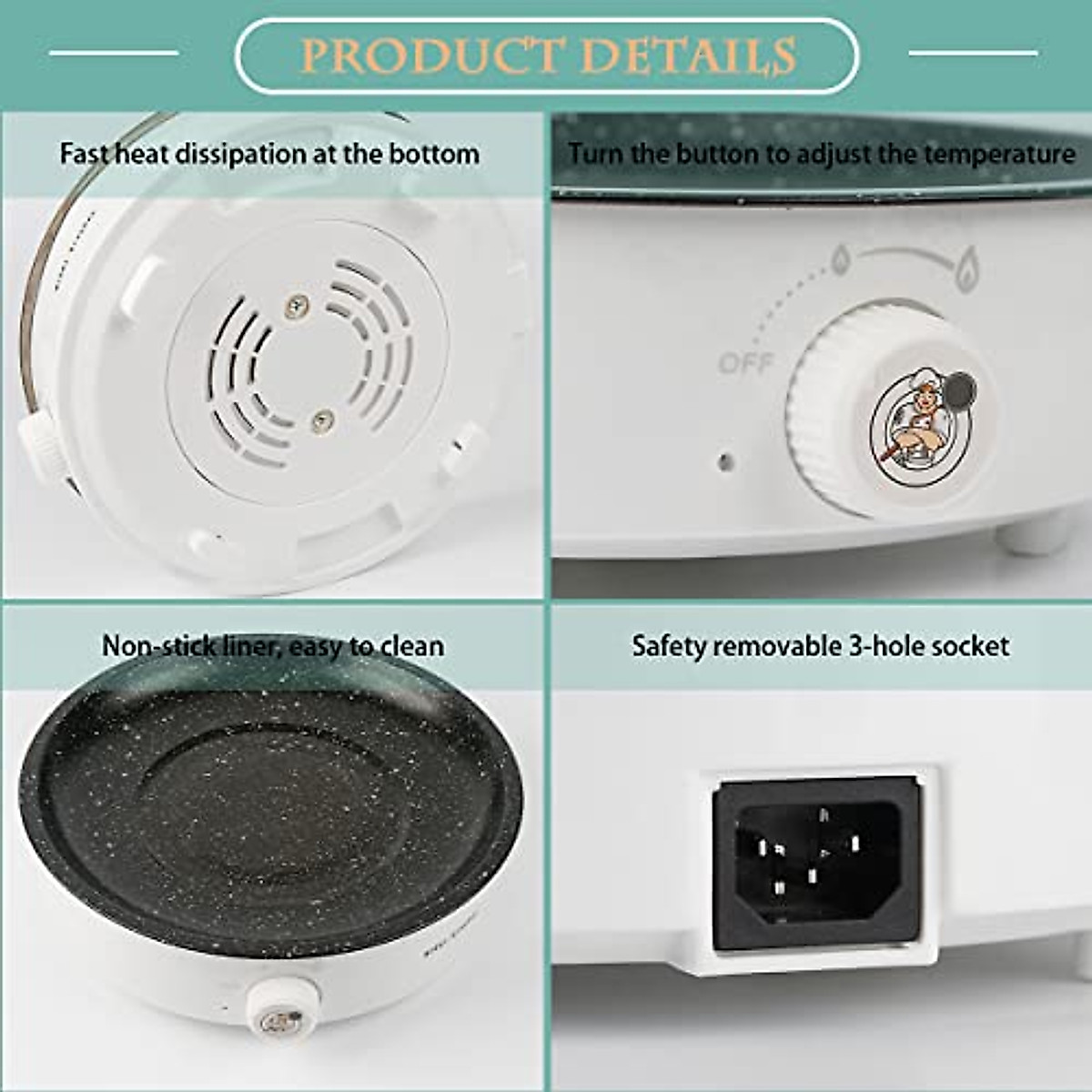 Electric BBQ Grill,Smokeless Indoor Coated Griddle Pan,10 Inch Round Nonstick Plate Portable, Medical Stone Coating Easy Cleaning,Grilling Surface Perfect for Cooking BBQ and Party Barbecue