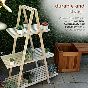 Alpine Corporation MBB168 Wood 3-Tier Triangular Storage Rack for Books, Plants, Decor, Rustic Display Rack with 3 Shelves