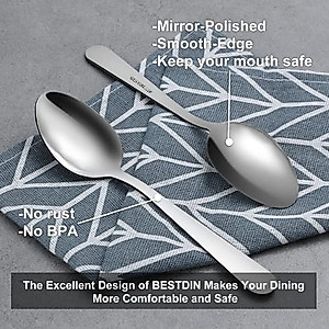 24 Pieces Dinner Spoons, Bestdin Food Grade Stainless Steel Spoons Silverware, Mirror Polished Spoon Set, Tablespoon Use for Home Kitchen Restaurant, Kitchen Essential Dinner Spoons, Dishwasher Safe