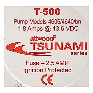 Attwood 4606-7 Tsunami T500 Bilge Pump, 500 GPH, 12-Volt, Barbed ¾-Inch Diameter Outlet, 29-Inch Wire