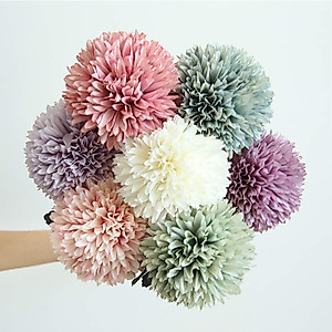 SvaTao Artificial Chrysanthemum Ball Flowers- 12pcs Silk Flower Bouquets for Wedding Present Decor for Home Office House Party Garden Blue