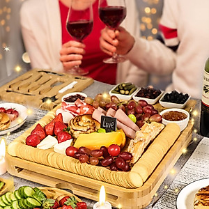 BEAUPLUS Cheese Board and Knife Set, Magnetic 4 Drawers Bamboo Charcuterie Boards, 15 x 13 x 2 Inch for Cheese, Meat and Fruit, Gift for Birthdays, Wedding Registry,Housewarming