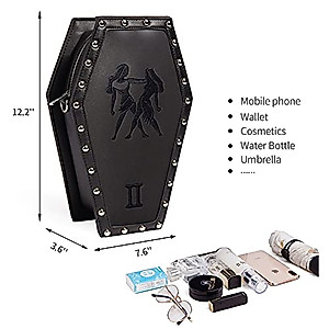 CHUANG CHEN 12 Constellation Coffin Bag Gothic Backpack with Exquisite Embroidery Pattern Small Backpack