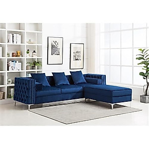 Legend Vansen Velvet Sofa sectional for Living Room with Ottoman Chaise Reversible L Shaped Couch Sleeper, 104", Blue