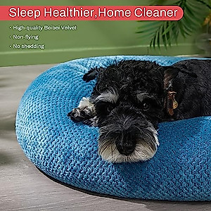 Jiupety Bagel Dog Bed for Small Medium Dogs,Calming Washable Puppy Cat Bed Indoor,Cozy Anti-Anxiety Round Dount Pets Beds Blue L