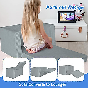 MeMoreCool Kids Couch Fold Out, Flip Out Kids Sofa Chair, Foldable Toddler Couch for Girls Boys, Children Convertible Sofa to Lounger Pull Out Kids Couch for Playroom, Folding Toddler Sofa