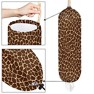Giraffe Print Plastic Bag Holder Grocery Bag Holder Large Wall Mount Garbage Plastic Bag Organizer Drawstring Adjustment for Kitchen, 22x9" in