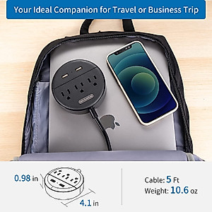 NTONPOWER 2 Prong Power Strip, 1875W 2 Prong to 3 Prong Outlet Adapter, 2 Prong Extension Cord 5 ft, Rotating Plug, Wall Mount, 3 Outlet 2 USB, Compact Power Strip for Travel, Older House,Dorm, Office