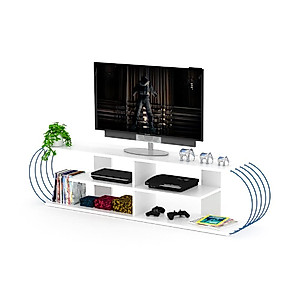 Casemiro Mid Century Modern Tv Stand 4 Shelves Open Storage Entertainment Centre 68 inch Tv Unit Walnut-Chrome