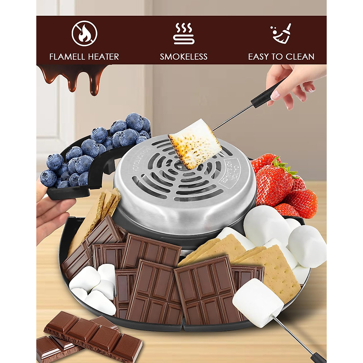 Smores Maker Tabletop Indoor Kit Smores Kit Flameless Electric S'mores Maker Marshmallow Roaster, Movie Night Supplies Housewarming Christmas Gifts 120V