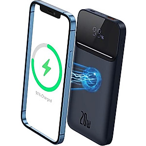 Baseus Magsafe Battery Pack, Wireless Portable Charger Stronger Magnetic for iPhone 14/13/12 Series, PD 20W Fast Charging Wired Power Bank for iPhone Magsafe Accessories