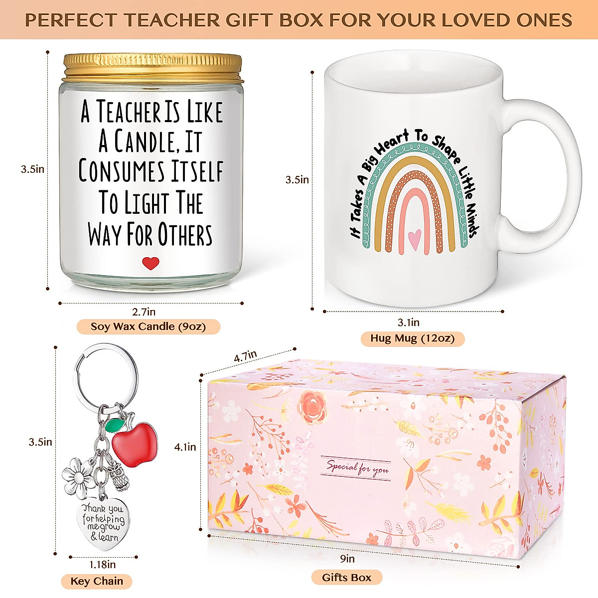Teacher Gifts for Women - Teacher Appreciation Gifts - Thank You Gifts, Best Teacher Gifts from Student, Back to School, Graduation Gifts Coffee Mug Keychain Candle Gifts Basket for Teachers Women