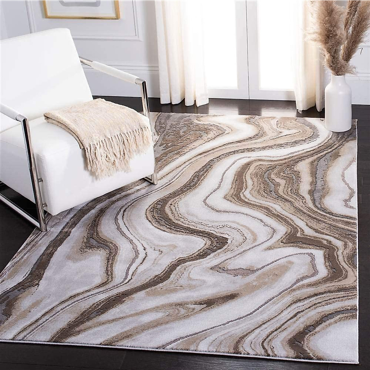 SAFAVIEH Craft Collection Area Rug - 8' x 10', Gold & Grey, Modern Abstract Design, Non-Shedding & Easy Care, Ideal for High Traffic Areas in Living Room, Bedroom (CFT819D)